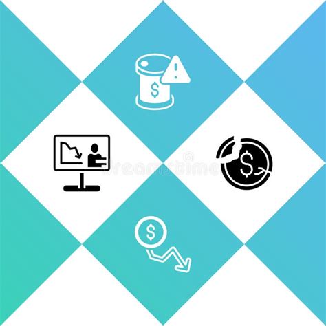 Set Global Economic Crisis News Dollar Rate Decrease Drop In Crude Oil Price And Icon Vector