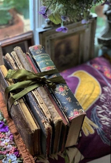 Vintage Book Decor With Green Ribbon Old Books With Ribbon Vintage