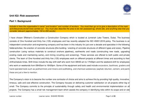 Construction Risk Assessment Srehans Company