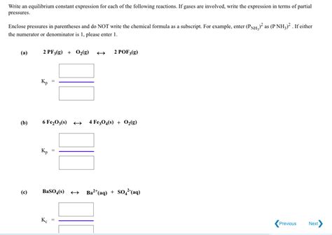 Solved Write An Equilibrium Constant Expression For Each Of
