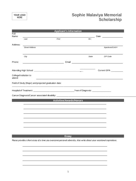 Sophie Malaviya Memorial Scholarship Application Doc Template Pdffiller