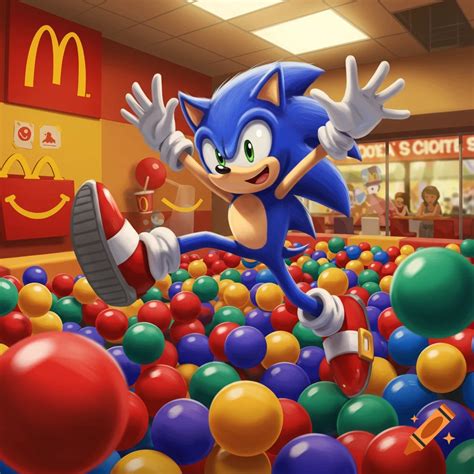 Sonic The Hedgehog Joyfully Leaps In A Colorful Mcdonalds Ball Pit On Craiyon