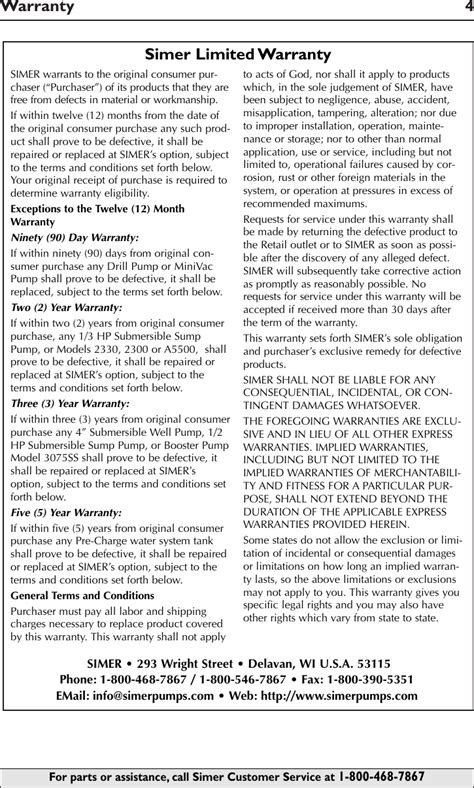 Simer Pumps M40 01 Users Manual Sim725 12 Size