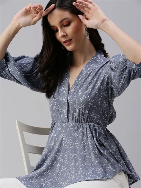 Buy Showoff Grey Geometric Print Wrap Top Tops For Women 19418572