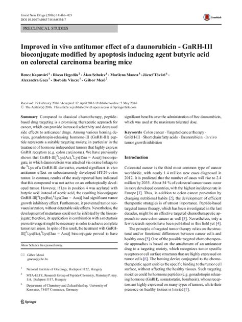 Pdf Improved In Vivo Antitumor Effect Of A Daunorubicin Gnrh Iii