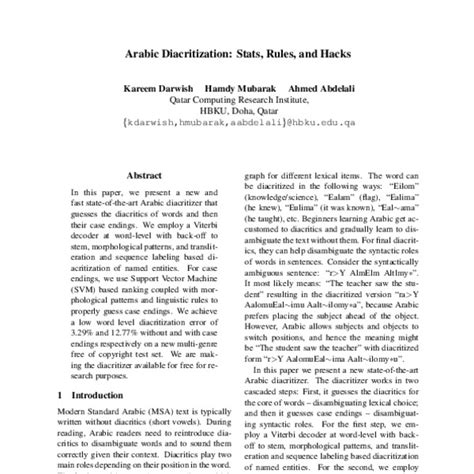 arabic diacritization stats rules and hacks acl anthology