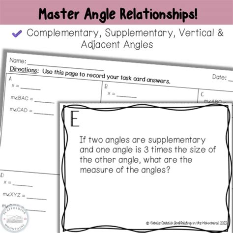 Angle Pairs Geometry Task Cards Complementary Supplementary And Vertical