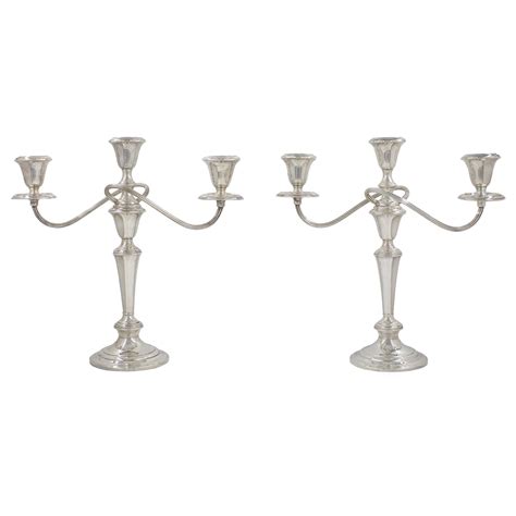Pair Of Gorham Co Weighted Sterling Silver Twisted Stem 3 Light