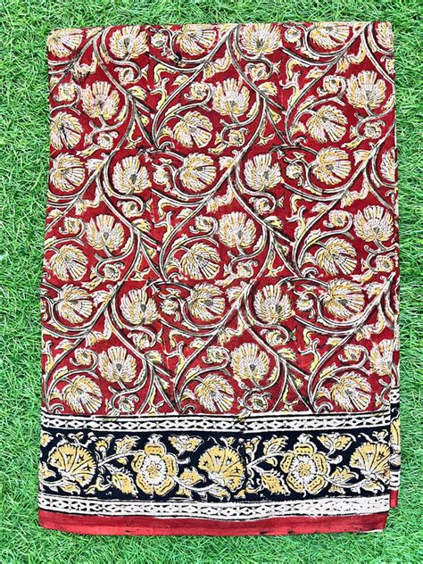 Hand Block Printed Kalamkari Saree Kch M094 Jsp Handlooms