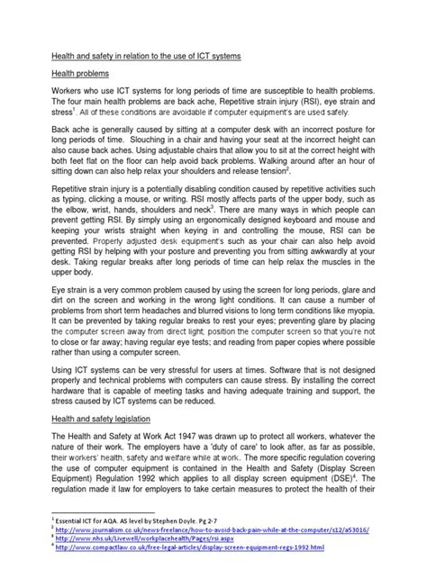 Health And Safety In Relation To The Use Of Ict Systems Pdf