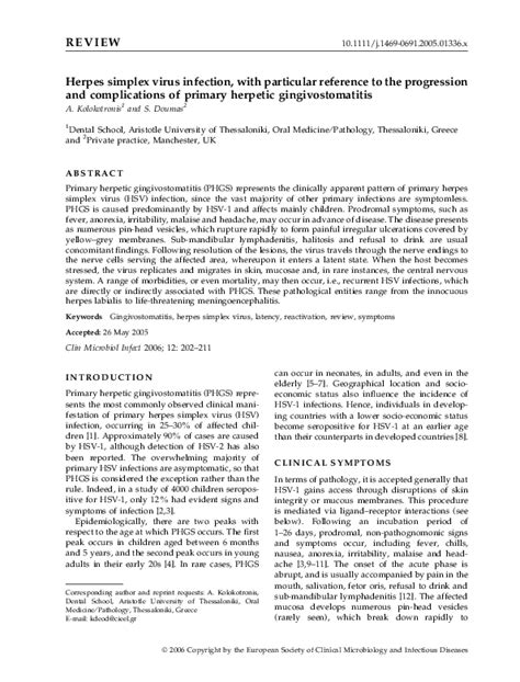 Pdf Herpes Simplex Virus Infection With Particular Reference To The