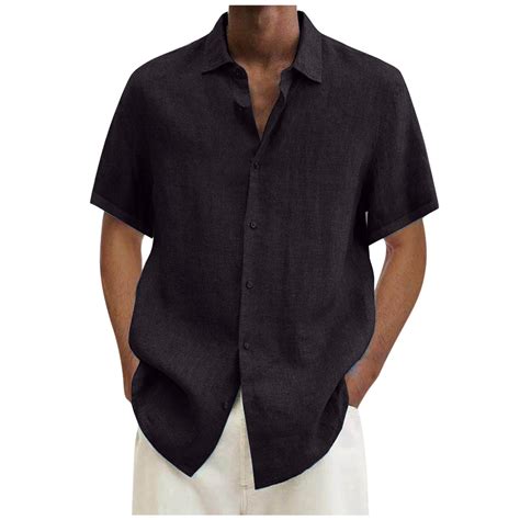 Aofany Hawaiian Shirt For Men Male Summer Cotton Linen Solid Casual