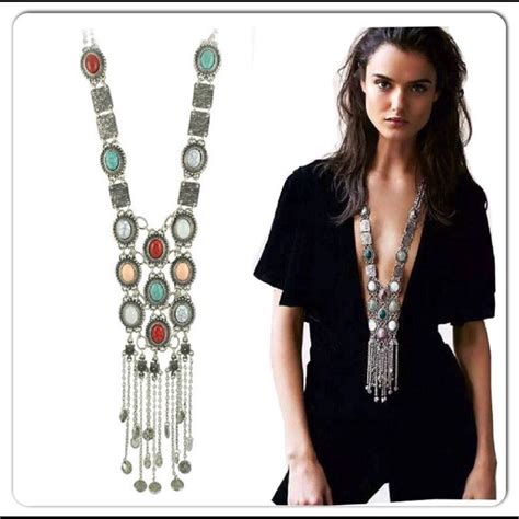 Retro Turquoise Long Boho Bohemian Necklace Nwt Boho Statement