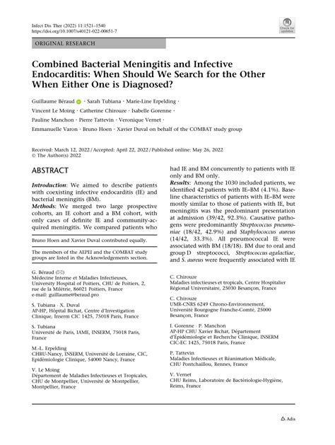 Pdf Combined Bacterial Meningitis And Infective Endocarditis When