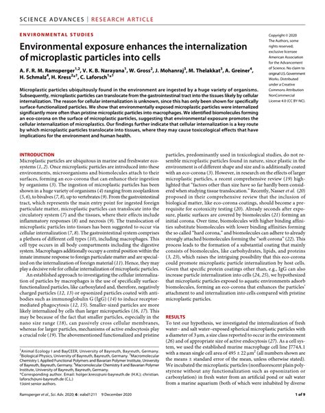 Pdf Environmental Exposure Enhances The Internalization Of Microplastic Particles Into Cells