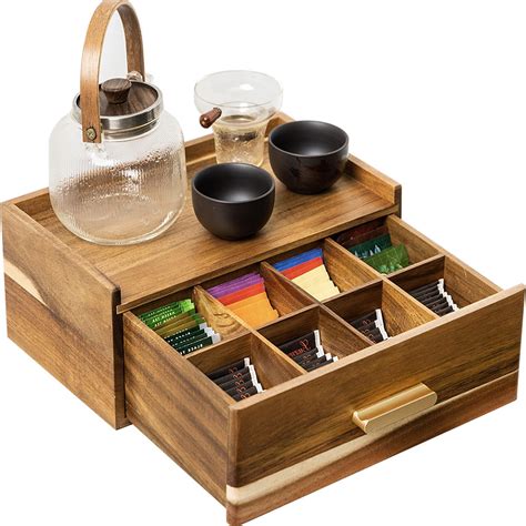 Acacia Wood Tea Bag Organizer Tea Organizers And Storage