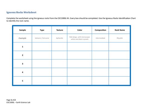 2 1 Igneous Rock Worksheet Igneous Rocks Worksheet Complete The