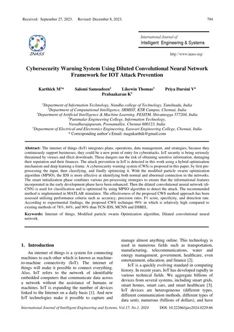 Pdf Cybersecurity Warning System Using Diluted Convolutional Neural Network Framework For Iot