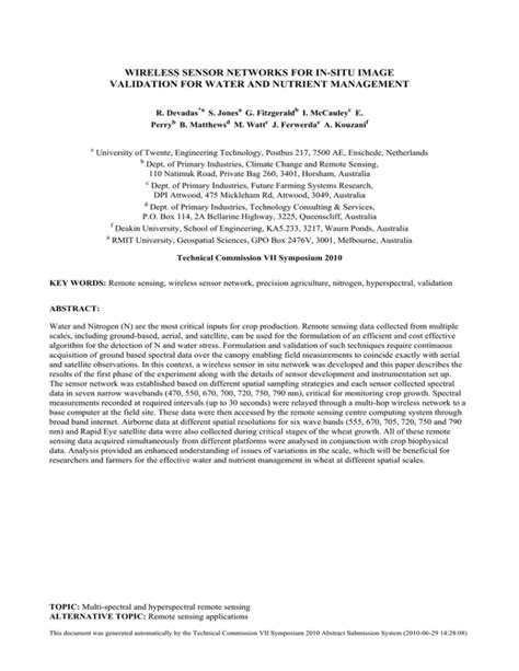 wireless sensor networks for in situ image