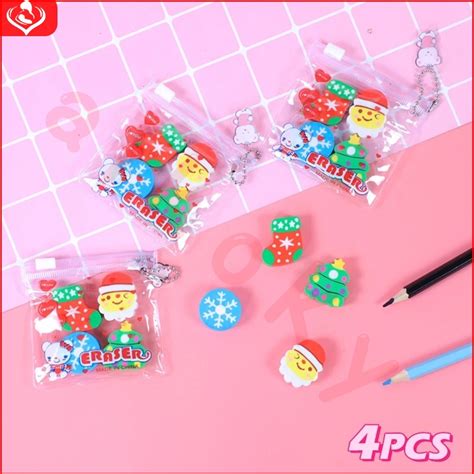【cod】4pc Christmas Eraser Fruit Shape Eraser School Supplies Stationery Erasers Shopee Philippines
