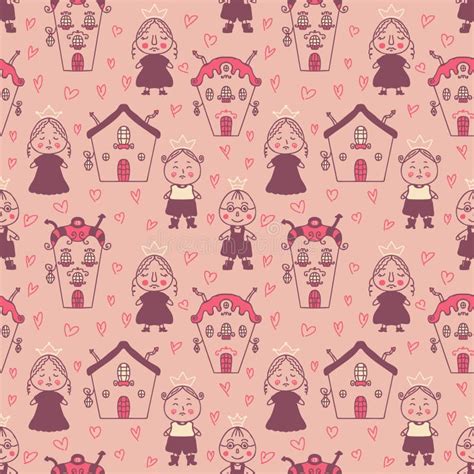 Romantic Seamless Pattern With Princes Princesses And Hearts Perfect Print For Tee Paper