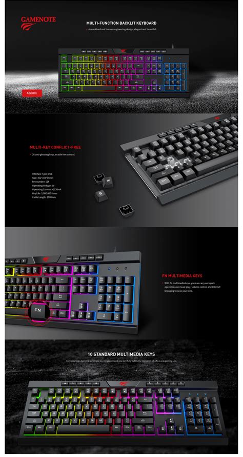 Havit GameNote KB L Multi Function LED Backlit USB Gaming Keyboard Black Penguin Com Bd