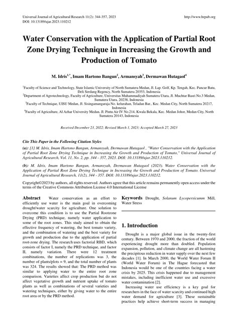 Pdf Water Conservation With The Application Of Partial Root Zone Drying Technique In