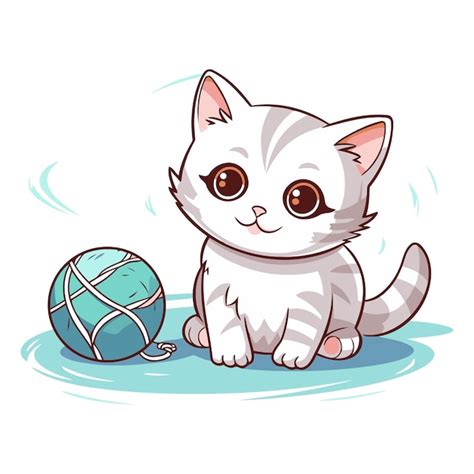 Premium Vector Cute Kitten Playing With A Ball Of Yarn