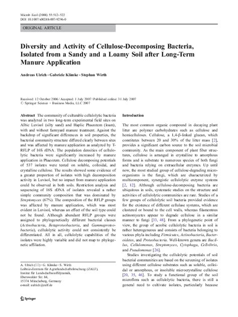 Pdf Diversity And Activity Of Cellulose Decomposing Bacteria Isolated From A Sandy And A