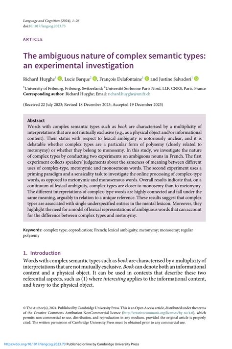 Pdf The Ambiguous Nature Of Complex Semantic Types An Experimental Investigation