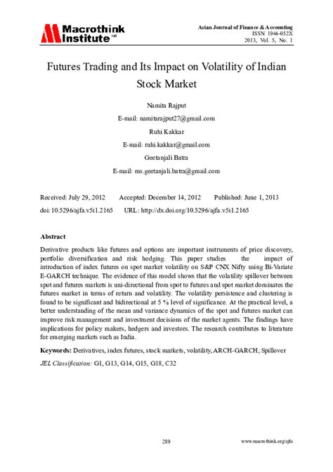 Pdf Futures Trading And Its Impact On Volatility Of Indian Stock Market