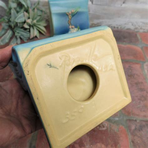 Roseville Apple Blossom Bookends In Blue 359 Etsy