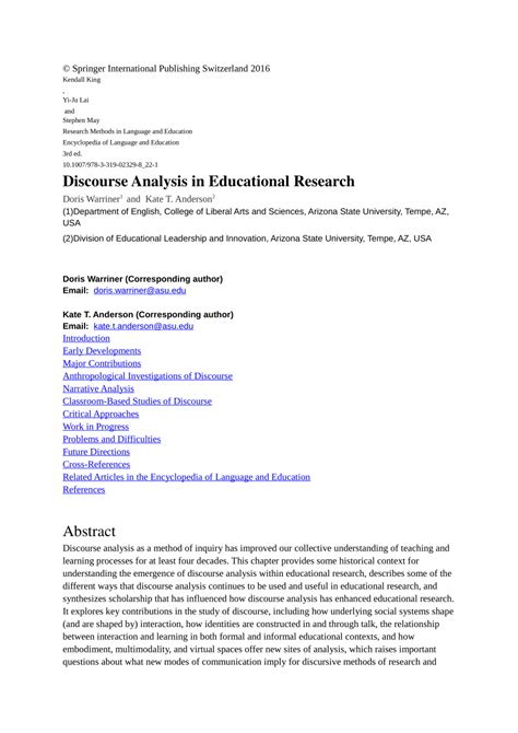 Pdf Discourse Analysis In Educational Research