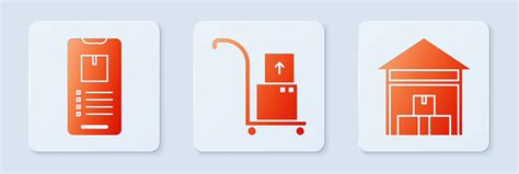 설정 손 트럭과 상자 응용 프로그램 배달 추적 및 창고와 휴대 전화 흰색 정사각형 버튼 벡터 Brand Name Smart Phone에 대한 스톡 벡터 아트 및 기타 이미지