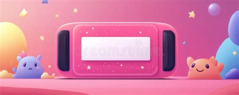 Cute Pink Rectangular Card With A Smiling Face On A Starry Background