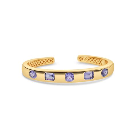 Tanzanite Five Stone Mixed Shape Bangle In 14k Yellow Gold Elyzian