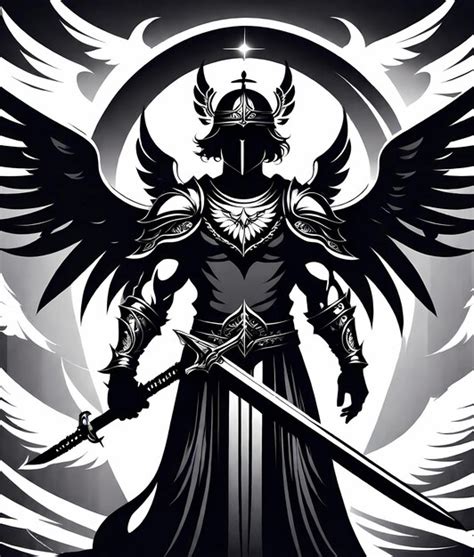 Premium Photo A Black Angel With Wings And A Sword On His Head