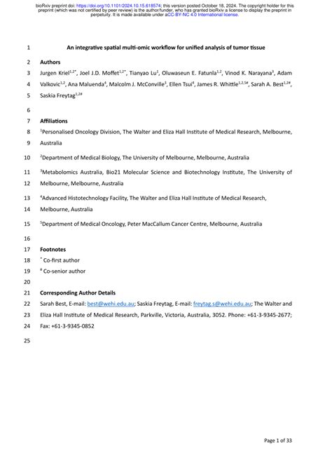 Pdf An Integrative Spatial Multi Omic Workflow For Unified Analysis