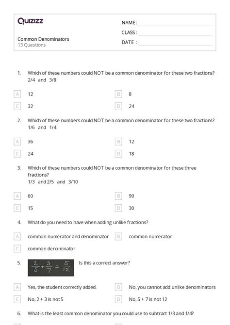 50 Comparing Fractions With Unlike Denominators Worksheets For 6th