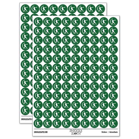 Softball Pitcher Underhand Throw 200 Round Stickers Dark Green