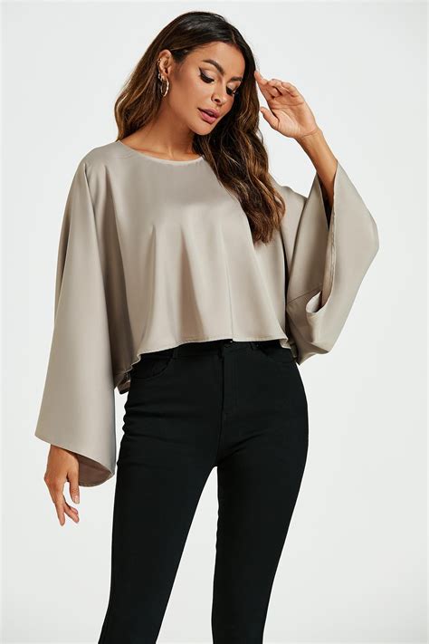 Satin Loose Fit Crop Top In Mink Fs Collection London