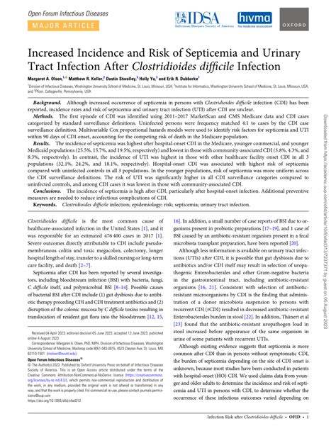 Pdf Increased Incidence And Risk Of Septicemia And Urinary Tract Infection After
