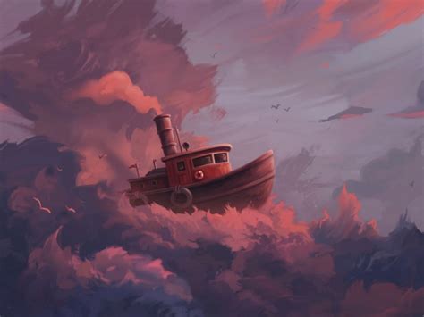 Free Download Hd Png Ship Clouds Art Sky Sail Fantastic 4k Wallpaper