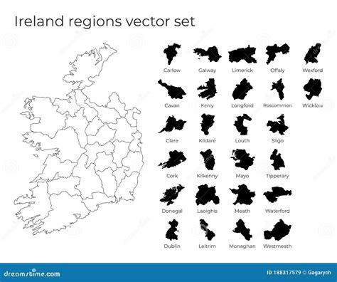 Ireland Map With Shapes Of Regions Stock Vector Illustration Of