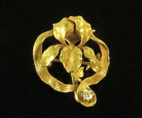 Art Nouveau Gold Iris Brooch With Diamond Koblenz And Co Antique