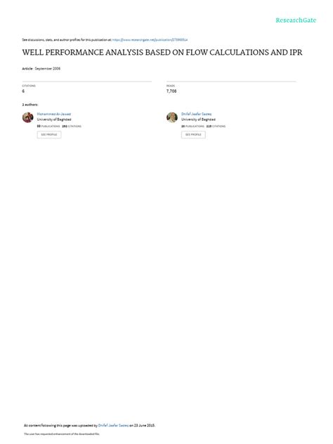 Well Preformance Analysis Based On Flow Calculations And I Pr Pdf