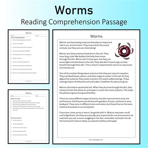 Worms Reading Comprehension Passage Printable Worksheet Printablebazaar