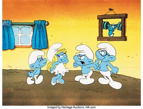 The Smurfs Lazy Smurf Smurfette Grouchy Smurf And Brainy Smurf Color Model Cel Hanna Barbera
