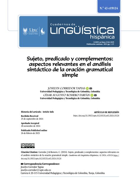 Pdf Sujeto Predicado Y Complementos Aspectos Relevantes En El Análisis Sintáctico De La