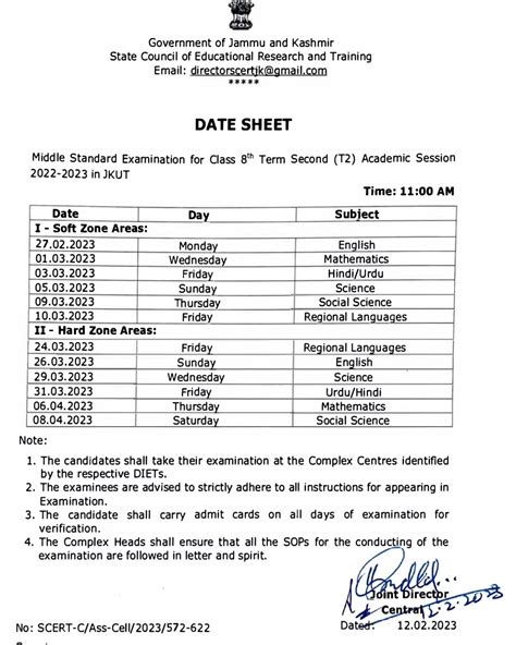 Date Sheet Notified For Class 8 Term Ii Exams Kashmir Life